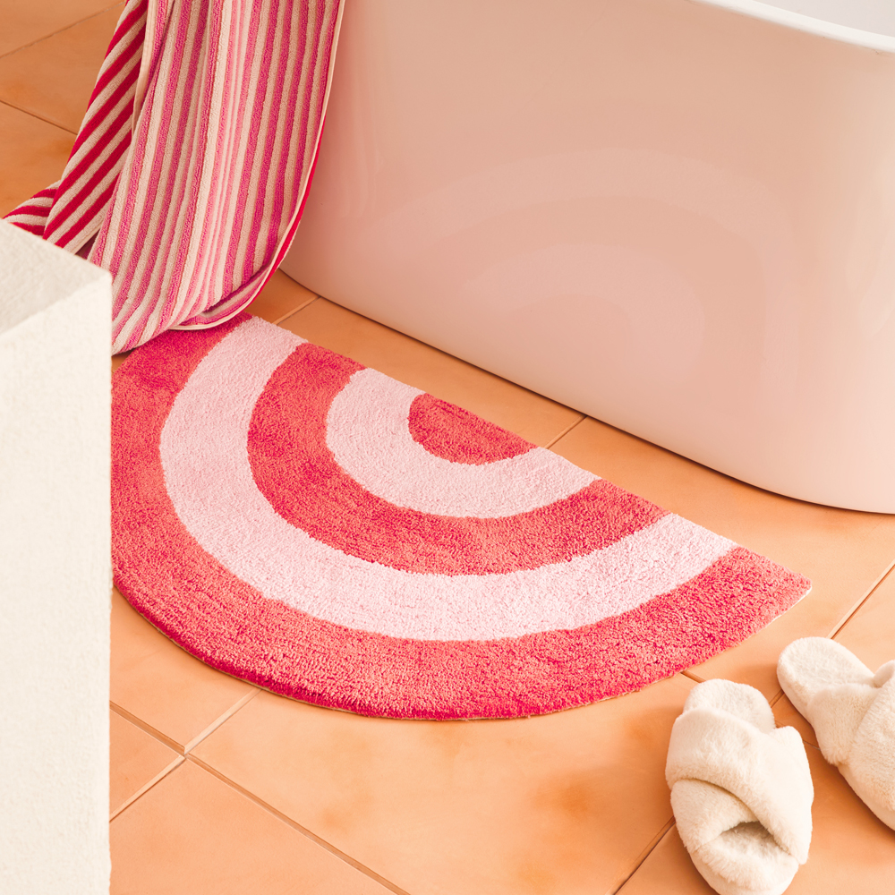 Rainbow Strawberry & Candy Pink Stripe Bath Mat | Adairs