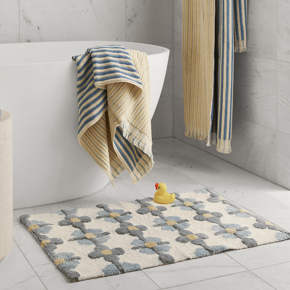 Cottage Natural & Chambray Blue Bath Mat | Adairs