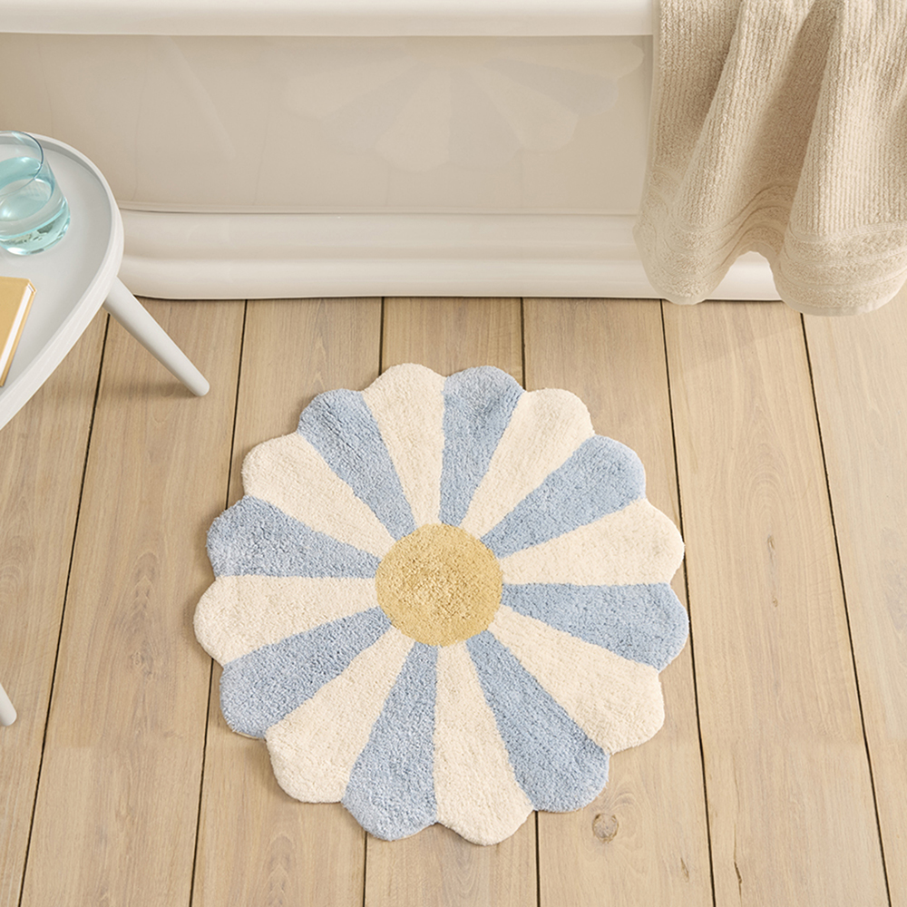Daisy Circle Chambray Blue & Natural Bath Mat | Adairs
