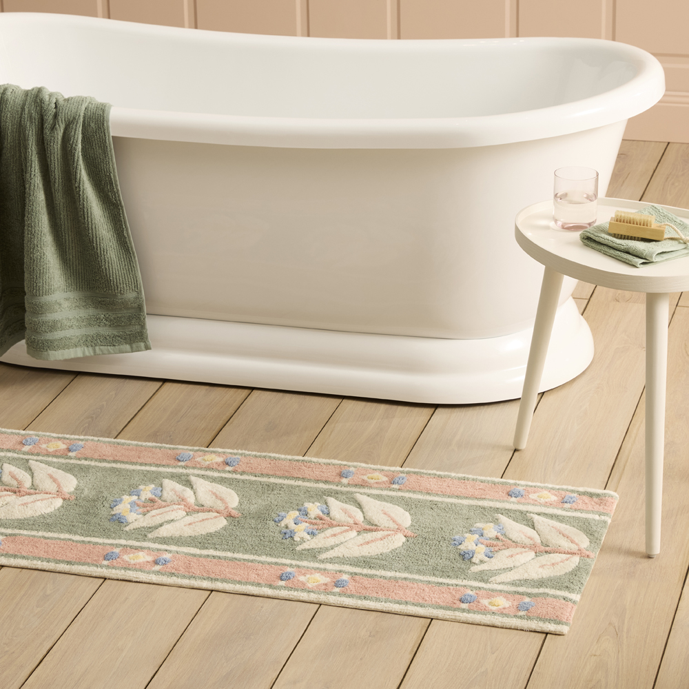 Ascot Seafoam Multi Floral Stripe Bath Runner | Adairs