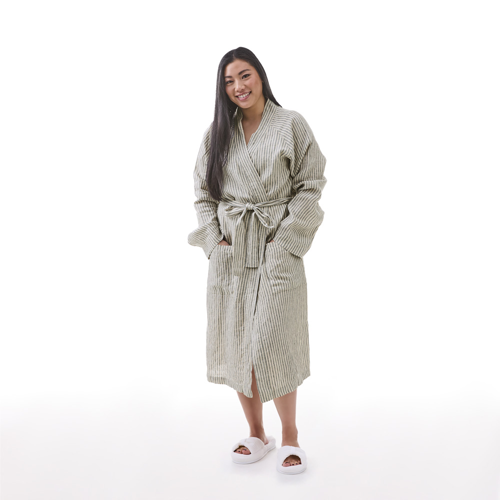 Vintage Washed Linen Linen & Cypress Stripe Robe | Adairs
