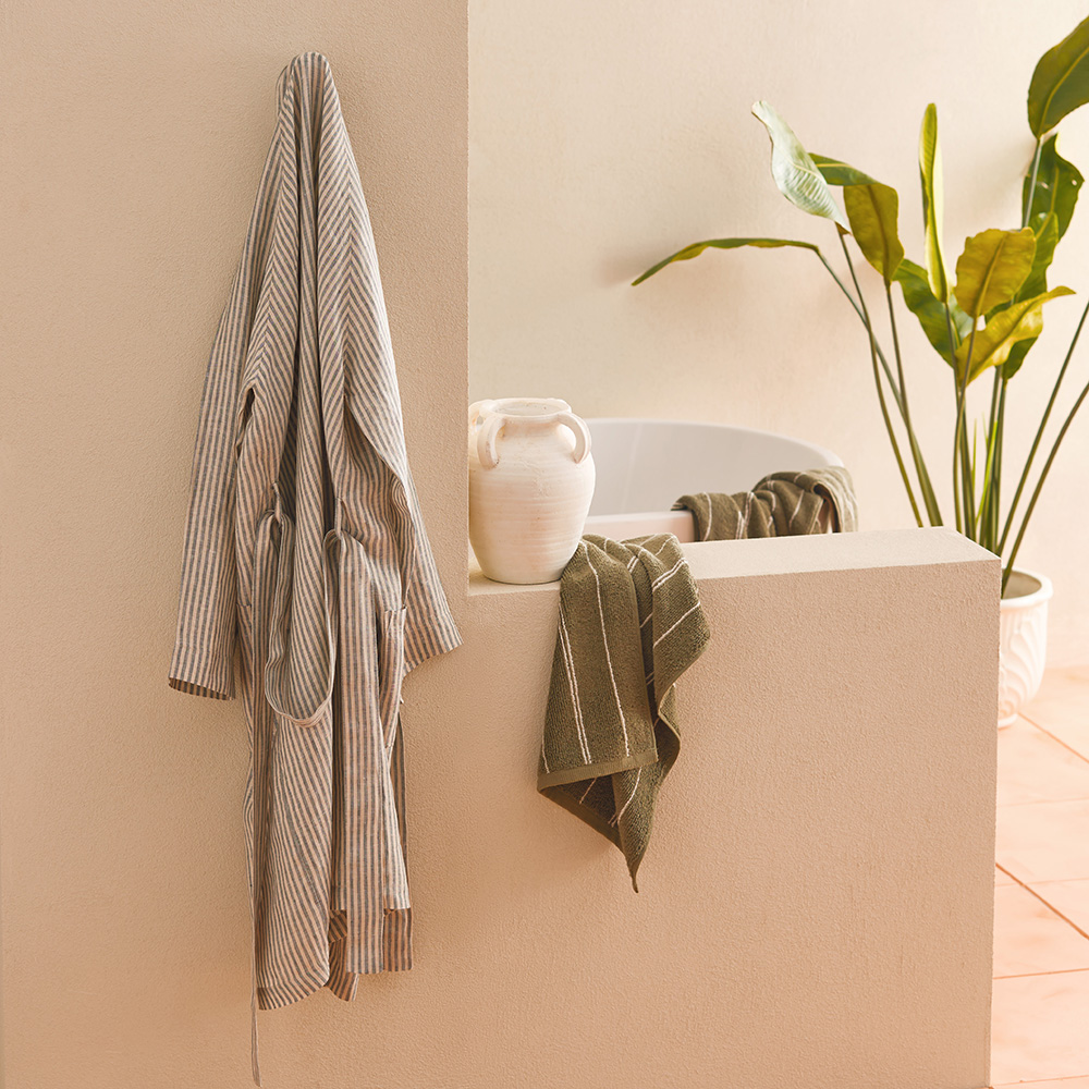 Vintage Washed Linen Linen & Cypress Stripe Robe | Adairs