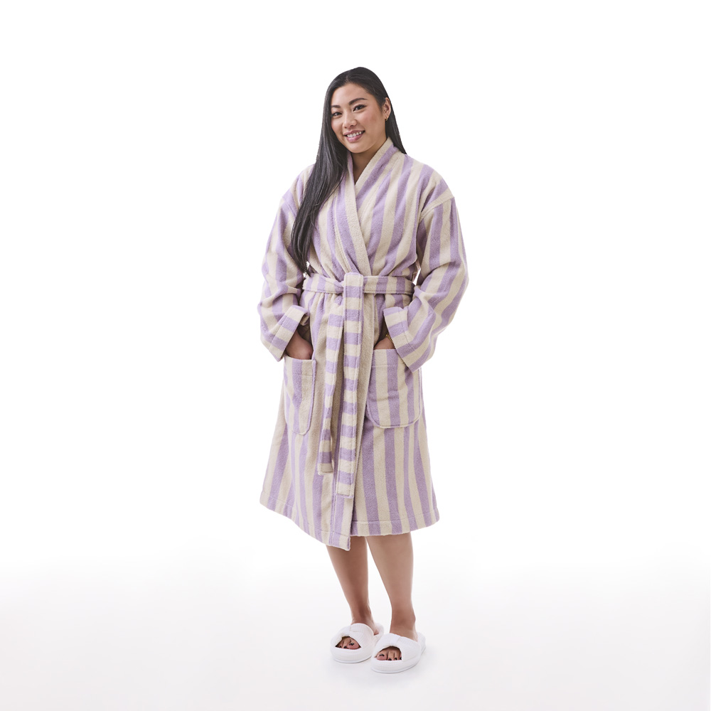 Terry Beach & Lilac Stripe Bathrobe | Adairs