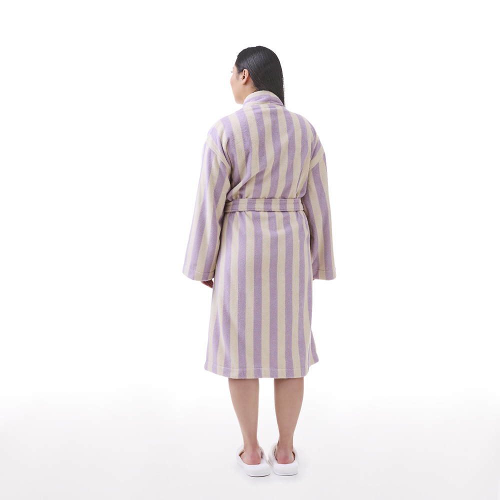 Terry Beach & Lilac Stripe Bathrobe | Adairs