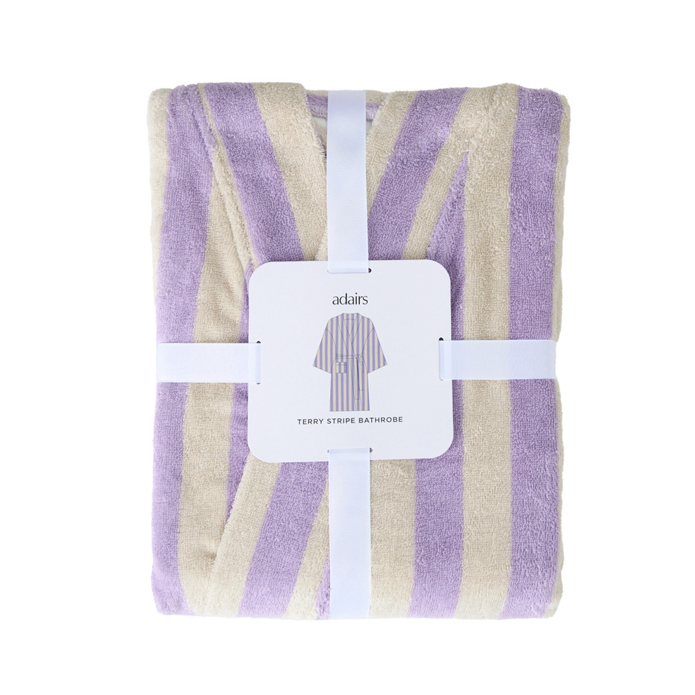 Terry Beach & Lilac Stripe Bathrobe | Adairs