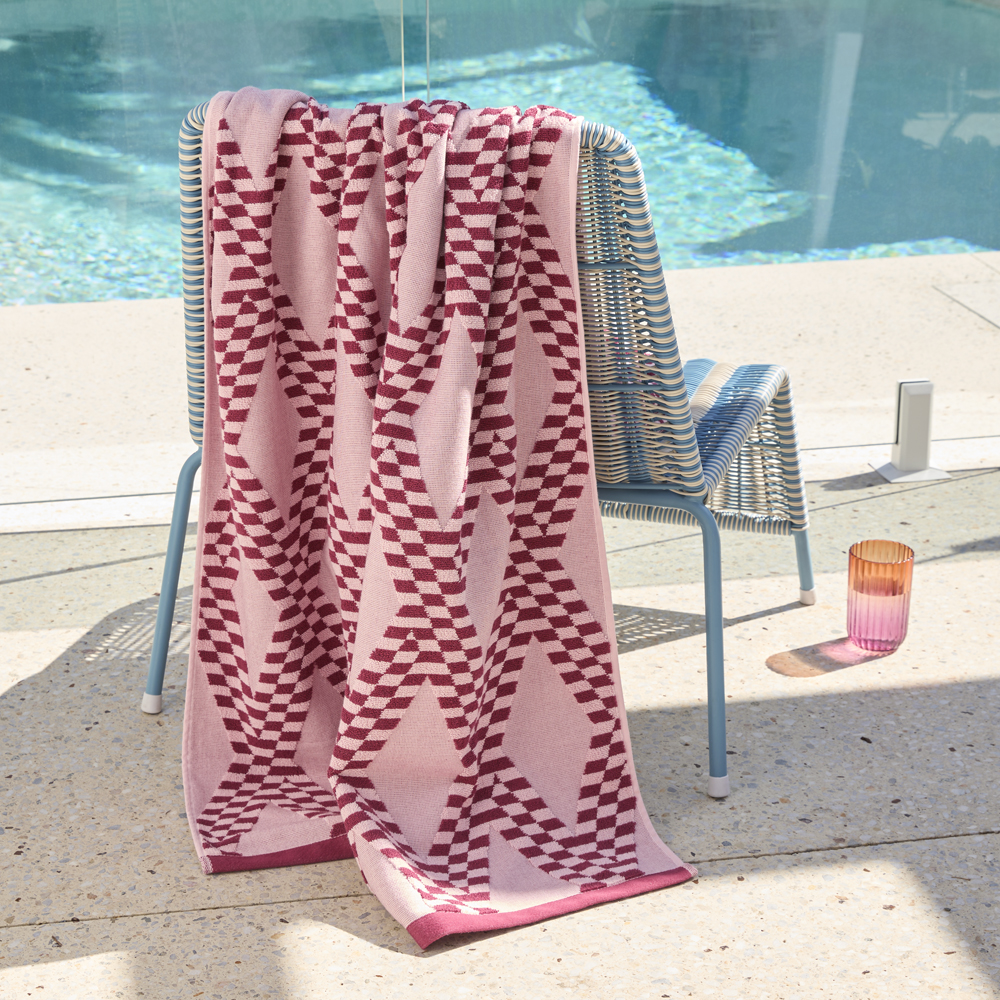 Terry Textured Red Diamond Beach Towel | Adairs