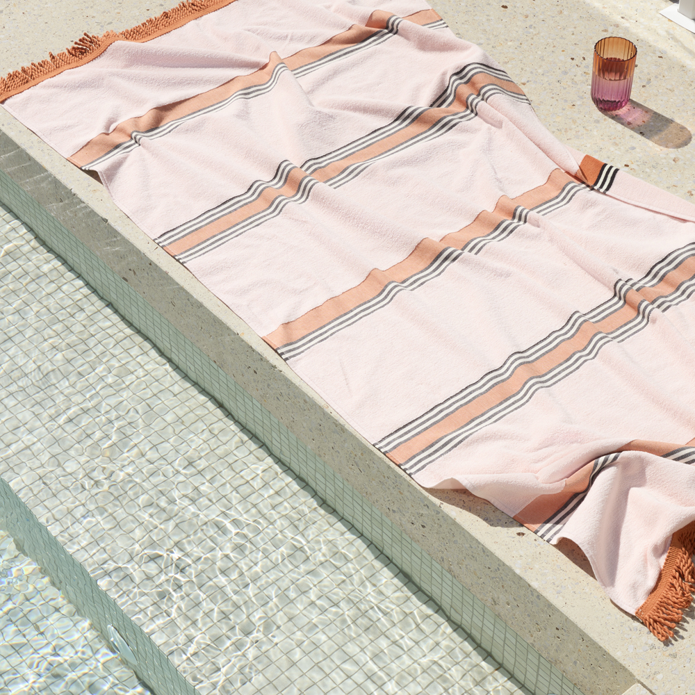 Terry Textured Soft Pink Stripe Beach Towel | Adairs