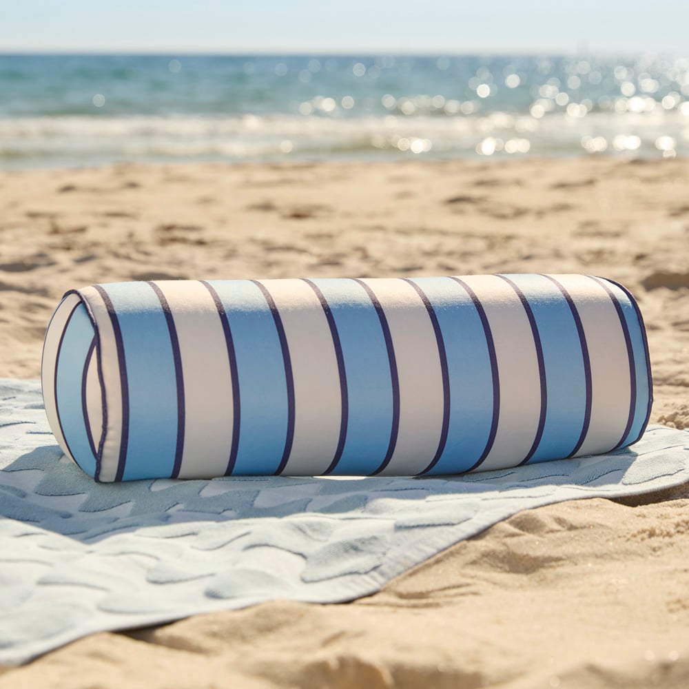 Blues Stripe Cylinder Beach Pillow | Adairs
