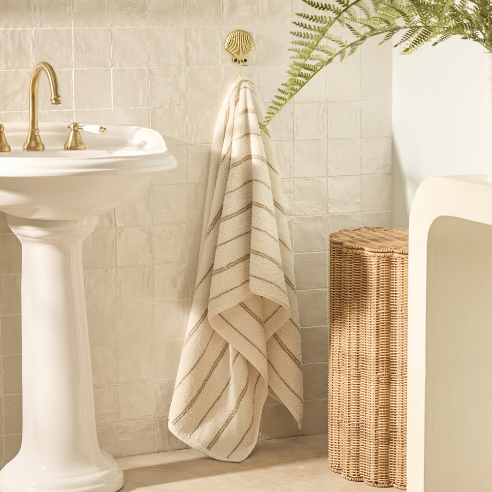 Hudson Stripe Almond & Natural Towel Range | Adairs
