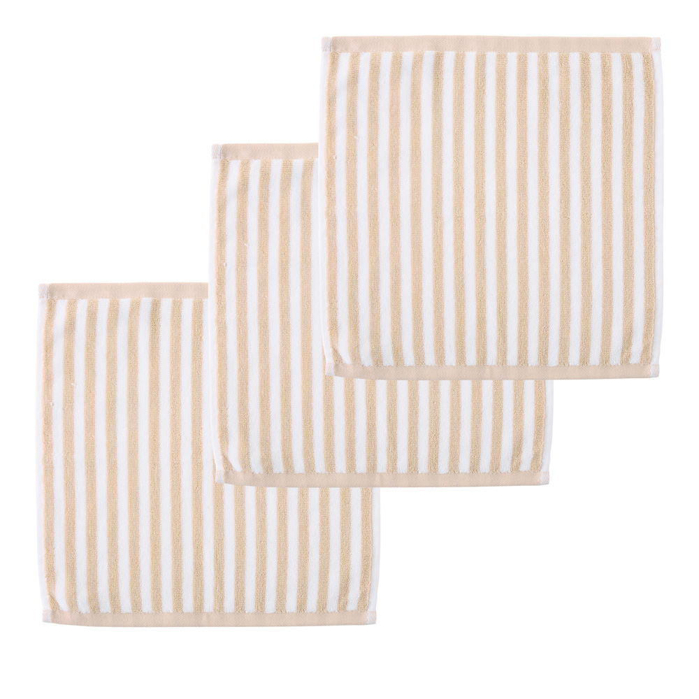 Ruby Oatmeal & White Stripe Face Washer Pack of 3 | Adairs