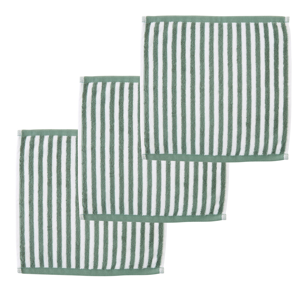 Ruby Seagrass & White Stripe Face Washer Pack of 3 | Adairs