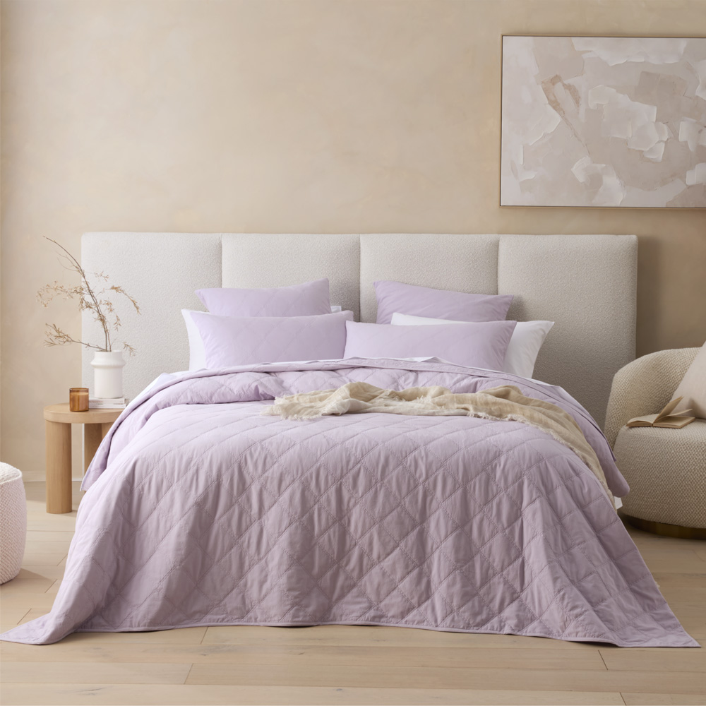 Stonewashed Cotton Lilac Quilted Coverlet Separates | Adairs