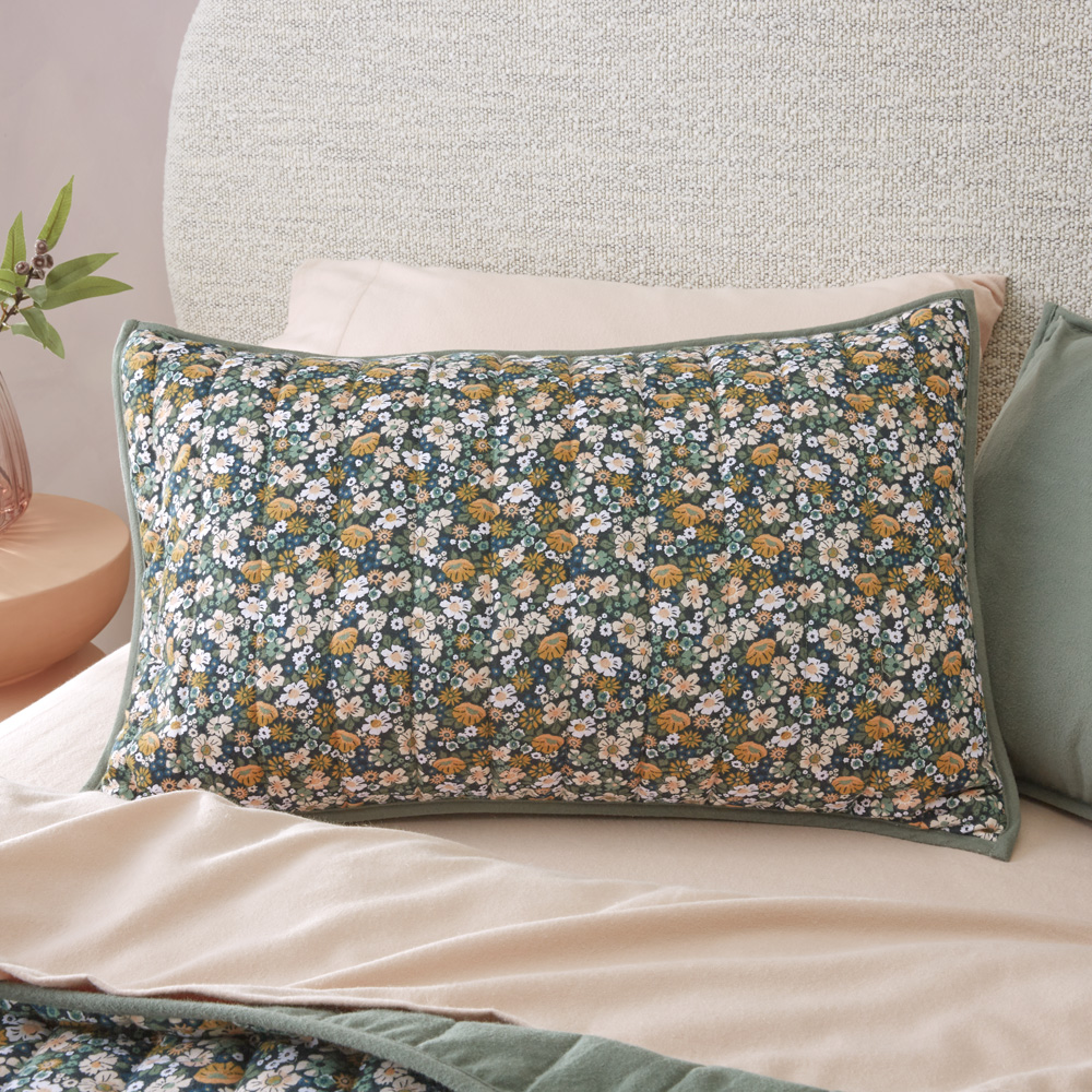 Flannelette Printed Libertine Floral Green Quilted Coverlet Separates ...