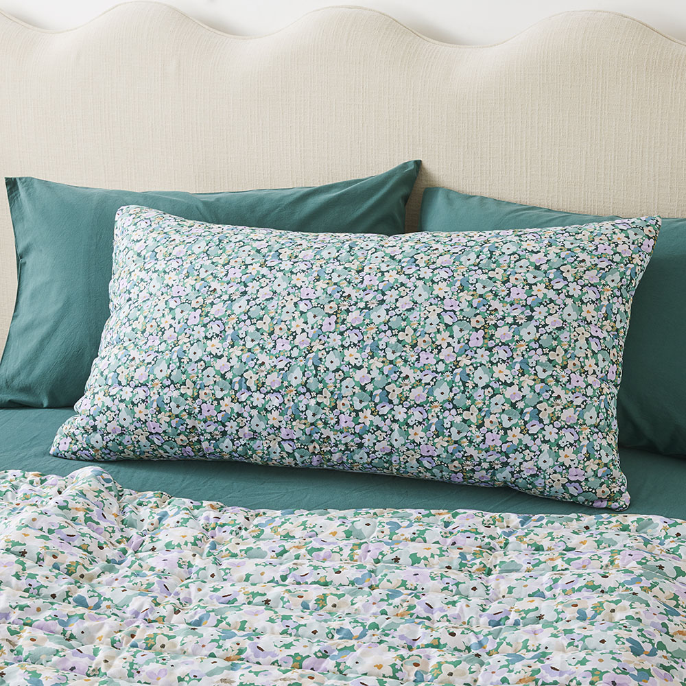 Holly Green Floral Quilted Pillowcases | Adairs