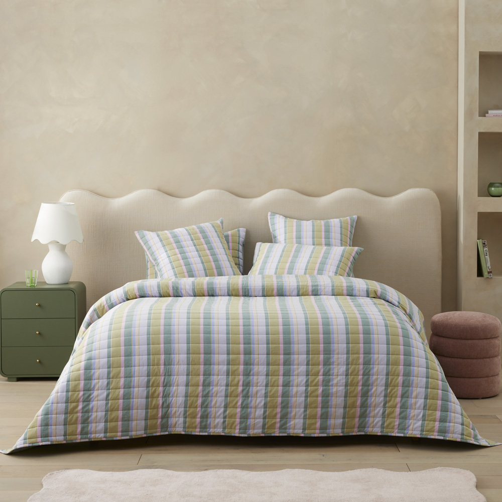 Sephora Stripe Garden Green Quilted Coverlet Separates | Adairs