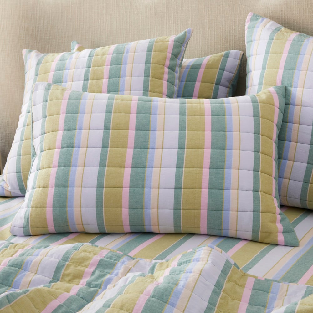Sephora Stripe Garden Green Quilted Pillowcases | Adairs