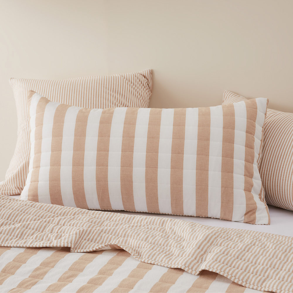 Biscuit Stripe Quilted Pillowcases | Adairs