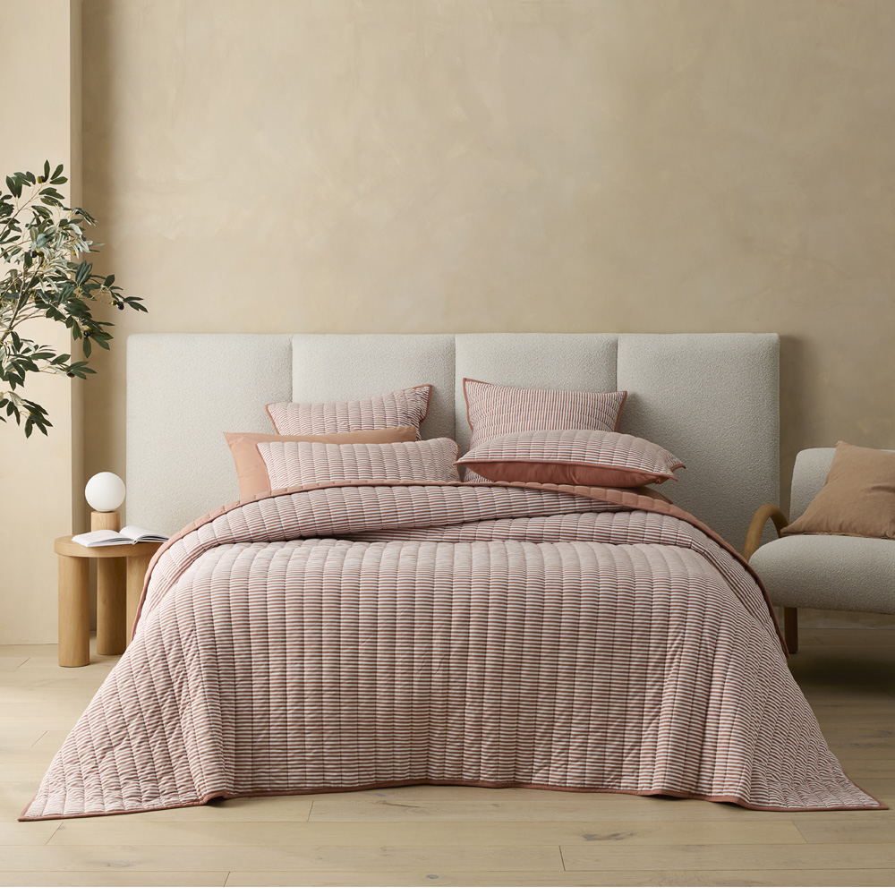 Ultra Soft Jersey Clay & Clay Stripe Quilted Coverlet Separates | Adairs