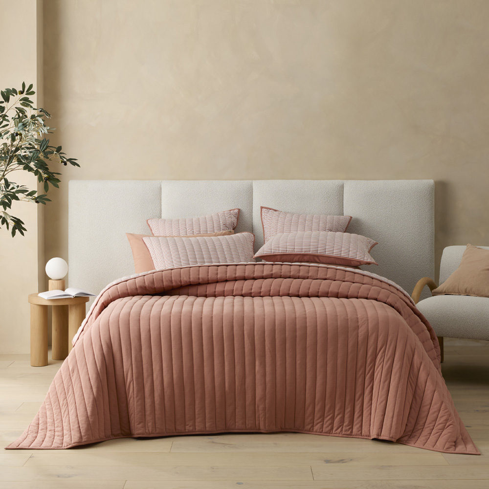 Ultra Soft Jersey Clay & Clay Stripe Quilted Coverlet Separates | Adairs