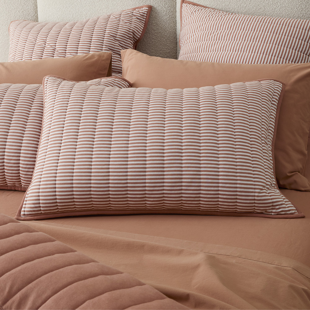 Ultra Soft Jersey Clay & Clay Stripe Quilted Coverlet Separates | Adairs
