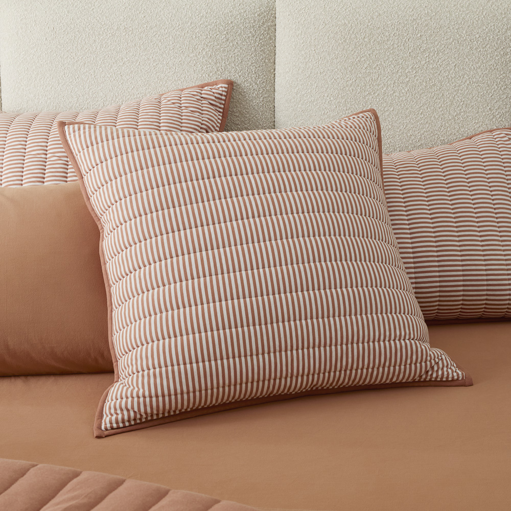 Ultra Soft Jersey Clay & Clay Stripe Quilted Coverlet Separates | Adairs