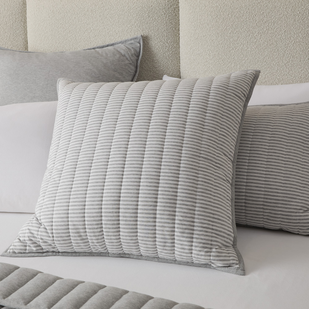 Ultra Soft Jersey Grey Marble & Grey Stripe Quilted Pillowcases | Adairs
