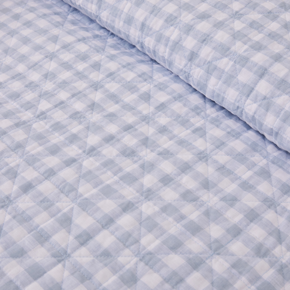 Vintage Washed Linen Dusty Blue Check Quilted Coverlet Separates | Adairs