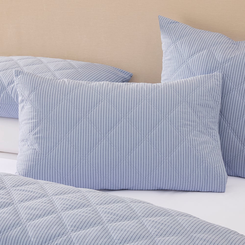 Stonewashed Cotton Printed Thin Chambray Stripe Quilted Coverlet ...