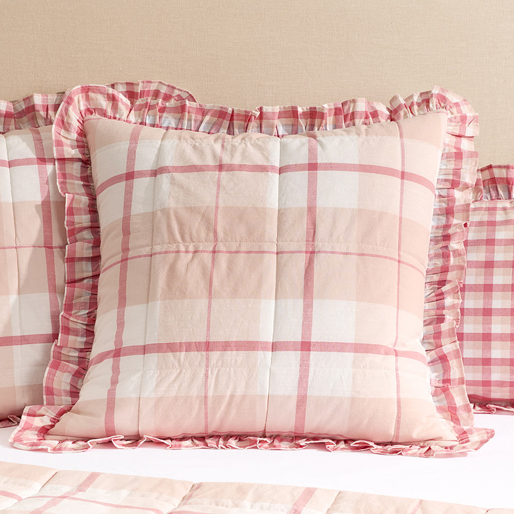 Tillie Pink Check Ruffle Quilted Coverlet Separates | Adairs