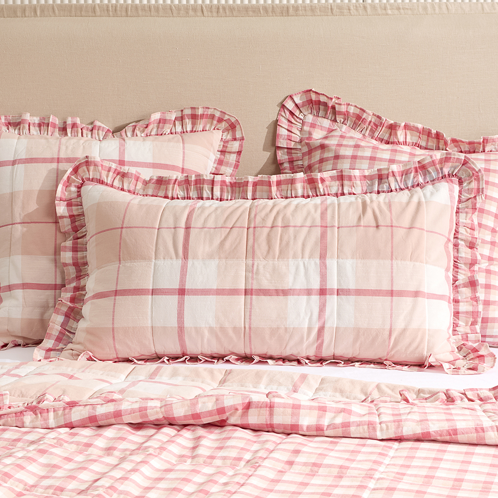 Tillie Pink Check Ruffle Quilted Coverlet Separates | Adairs