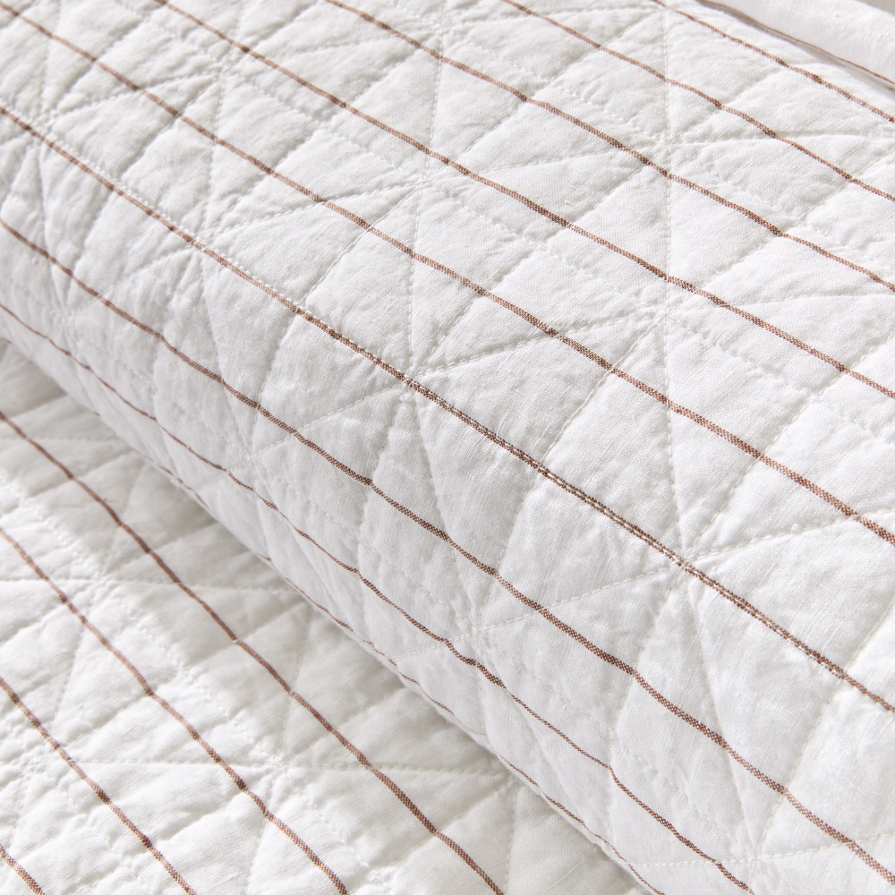 Vintage Washed Linen Cinnamon Stripe Quilted Coverlet Separates | Adairs