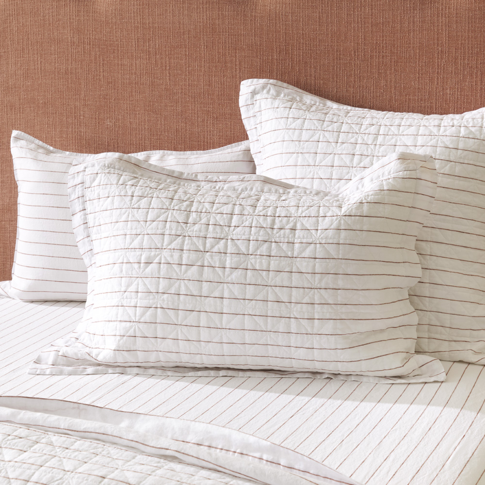 Vintage Washed Linen Cinnamon Stripe Quilted Pillowcases | Adairs