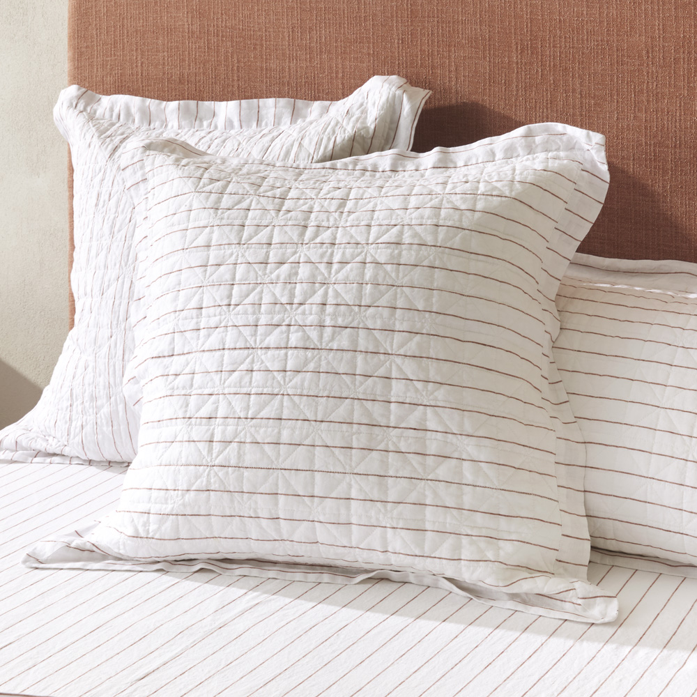 Vintage Washed Linen Cinnamon Stripe Quilted Pillowcases | Adairs
