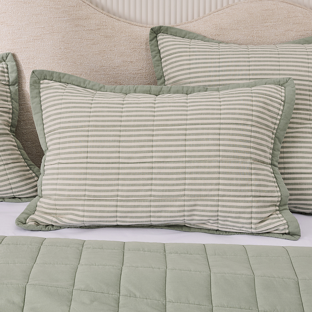 Bodhi Eucalyptus Stripe Quilted Pillowcases | Adairs