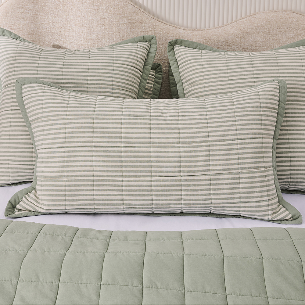 Bodhi Eucalyptus Stripe Quilted Pillowcases | Adairs
