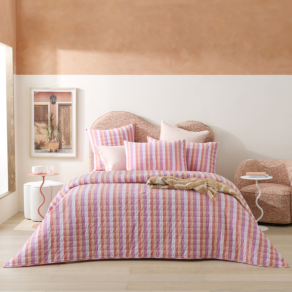 Yarn Dyed Magenta Fiesta Stripe Quilted Coverlet Separates | Adairs