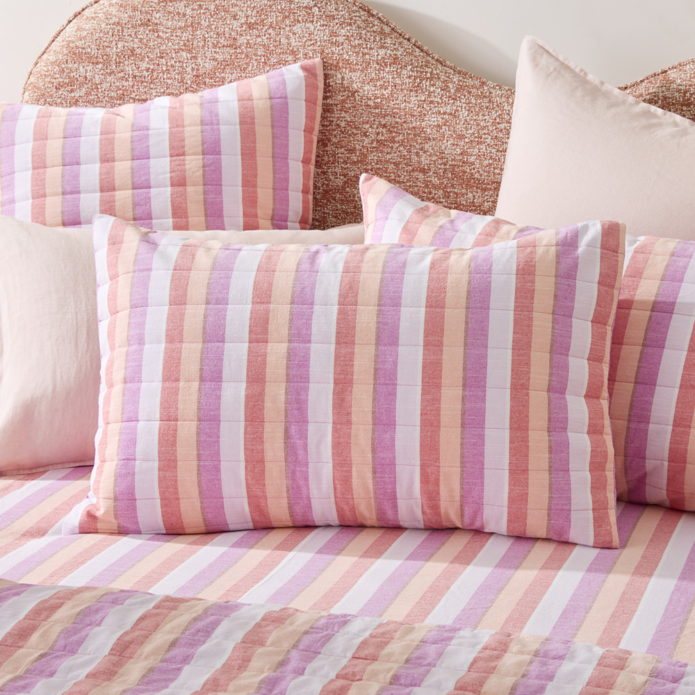 Yarn Dyed Magenta Fiesta Stripe Quilted Pillowcases | Adairs