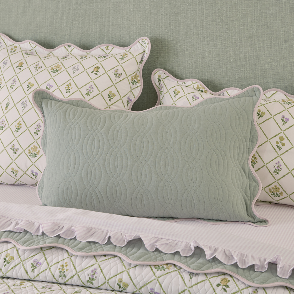 Josephine Floral Green Quilted Pillowcases | Adairs
