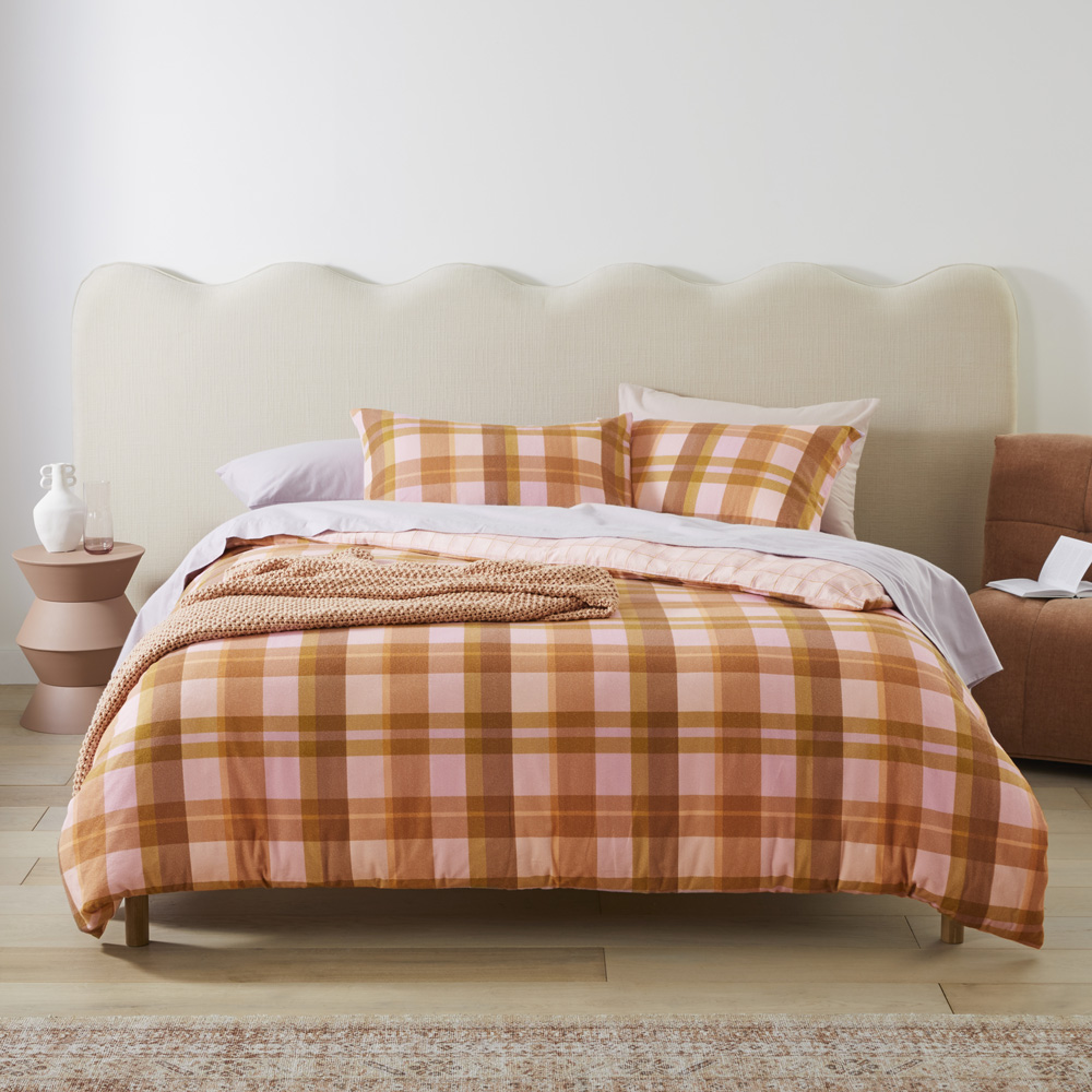 Flannelette Printed Melrose Check Spice Sheet Set | Adairs