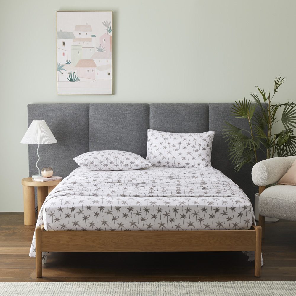 Flannelette Printed Charcoal Palms Sheet Set | Adairs