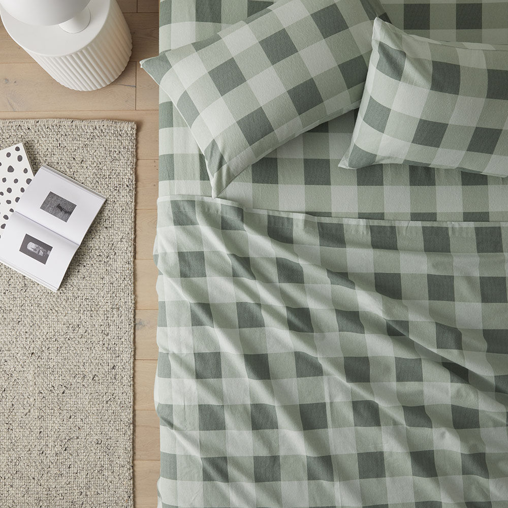Flannelette Green Check Printed Sheet Set | Adairs