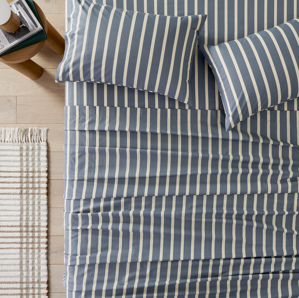 Denim Stripe Printed Percale Sheet Set | Adairs