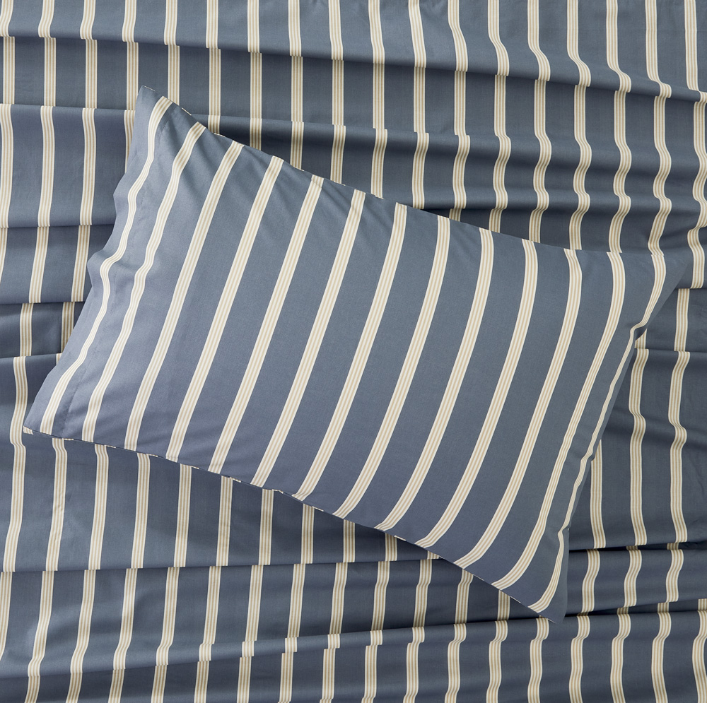 Denim Stripe Printed Percale Sheet Set | Adairs
