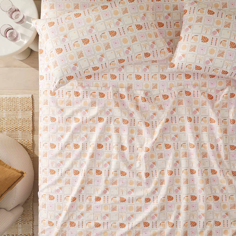 Havana Stamp Printed Percale Sheet Set | Adairs