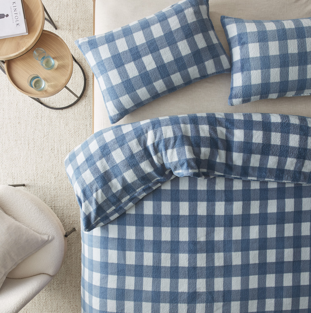 Sherpa Printed Blue Check Quilt Cover Set | Adairs