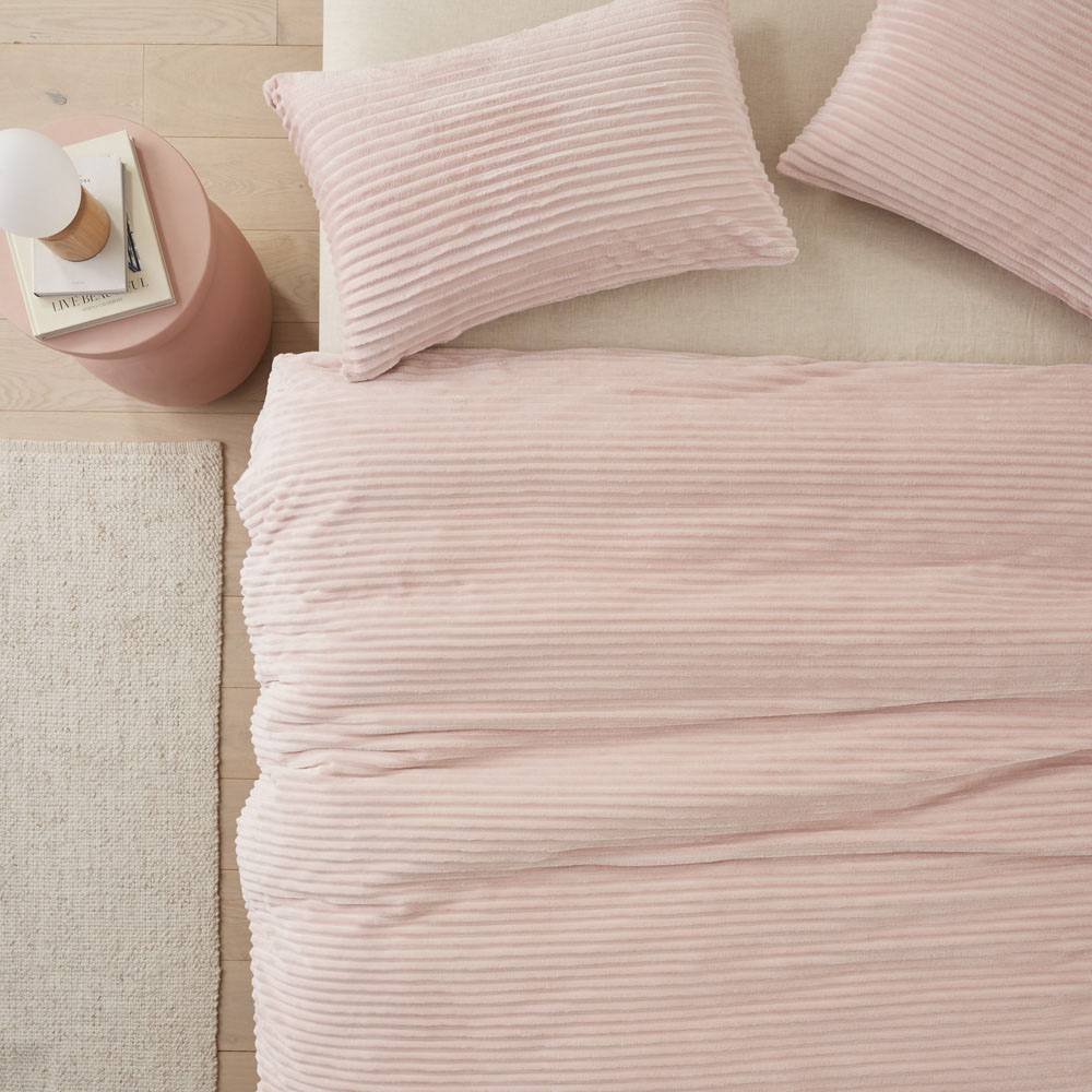 Soft Pink Fur Ribbed Quilt Cover Set | Adairs
