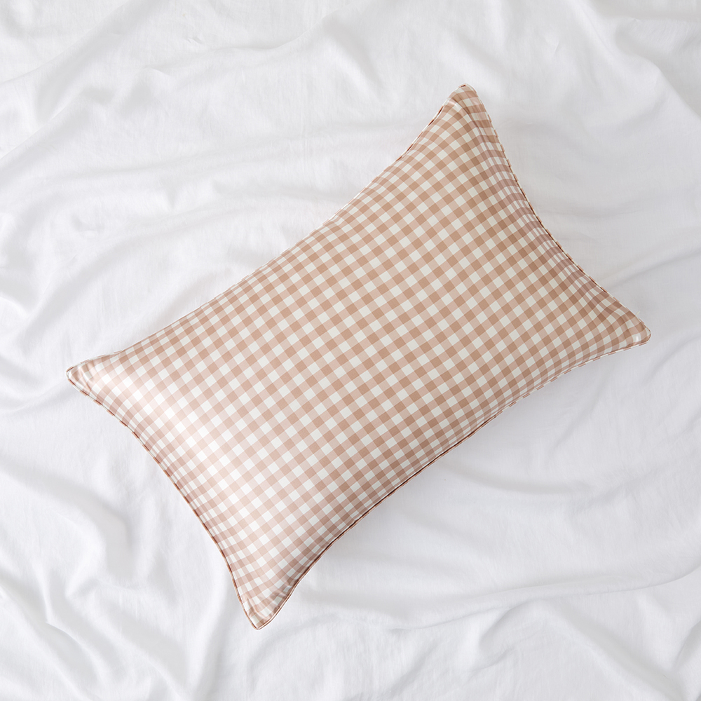 Dusty Pink Gingham Pure Silk Printed Pillowcase | Adairs