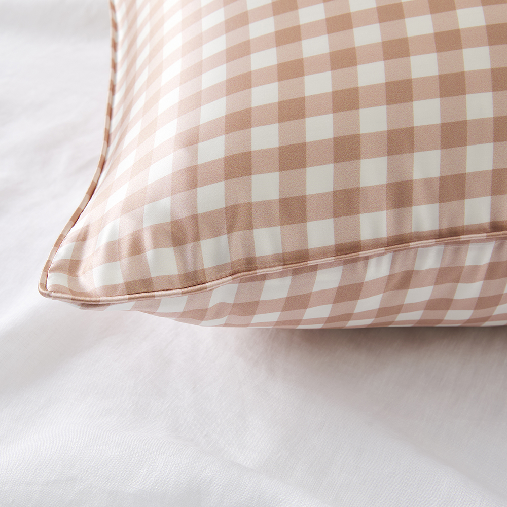 Dusty Pink Gingham Pure Silk Printed Pillowcase | Adairs