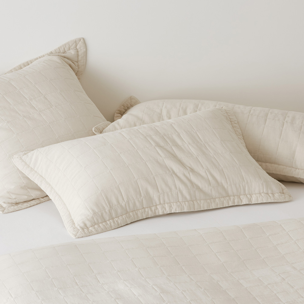 Mosman Sand Quilted Pillowcases | Adairs
