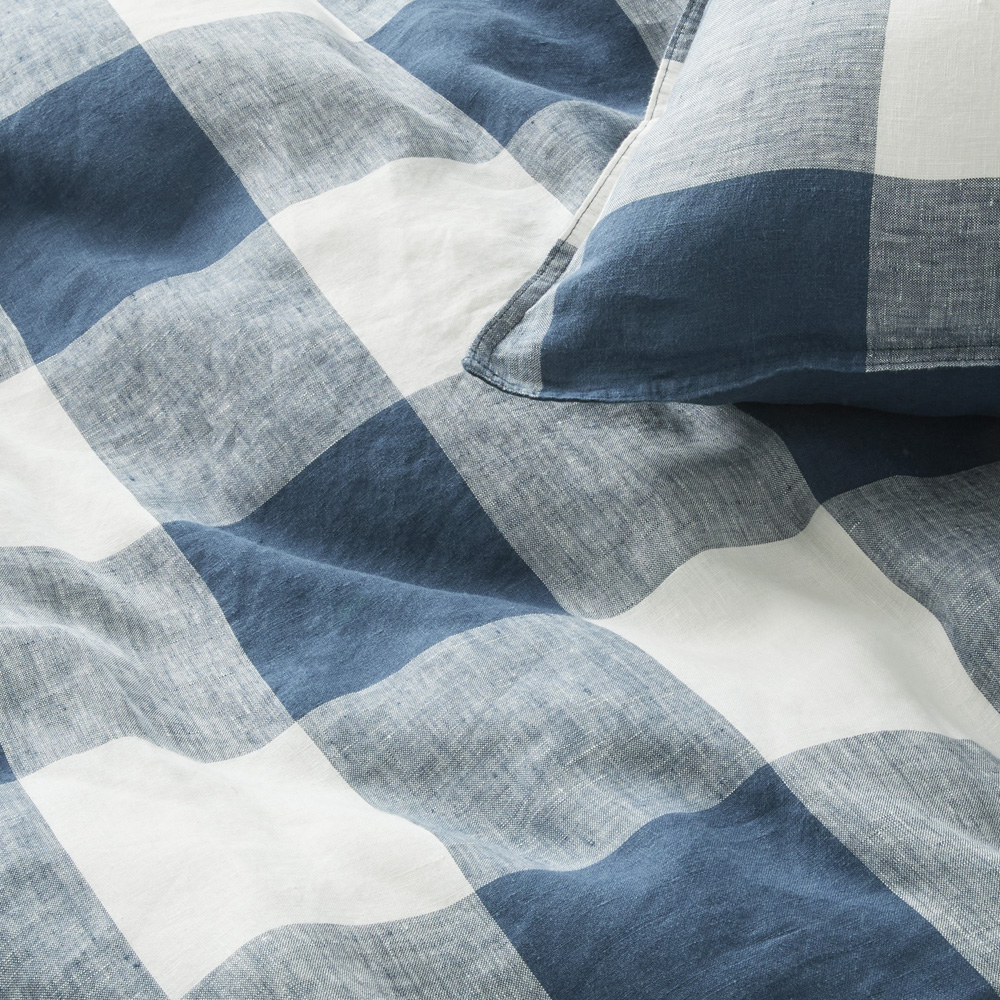 Vintage Washed Linen Large Navy Check Quilt Cover Separates | Adairs